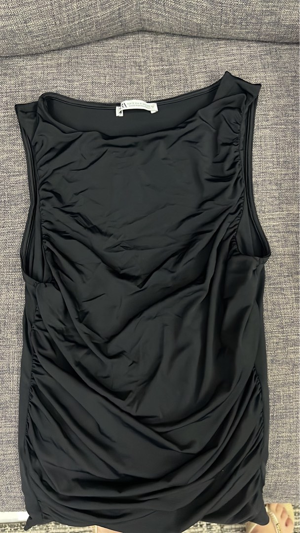 Zara ruched top, Women's Fashion, Tops, Sleeveless on Carousell