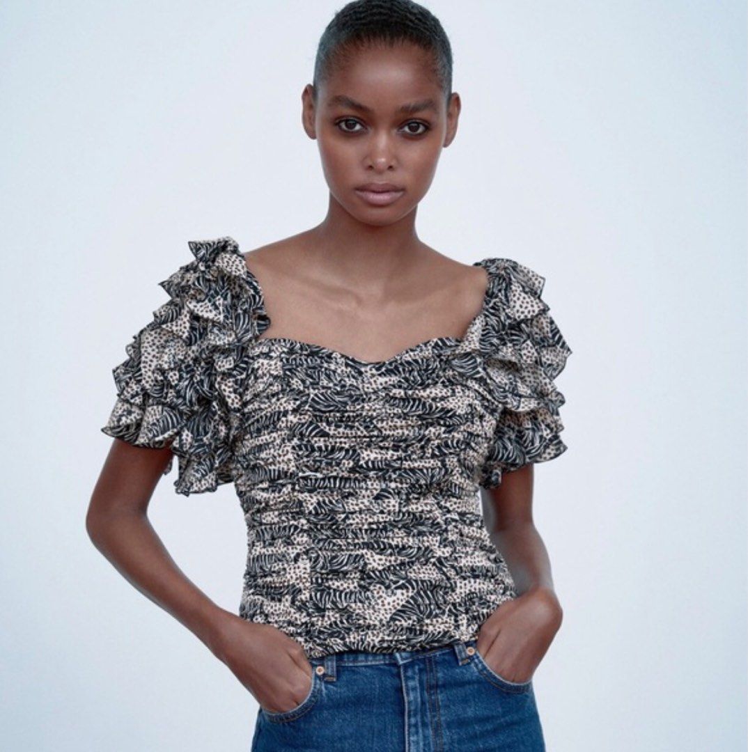 Zara tiger print blouse, Women's Fashion, Tops, Blouses on Carousell