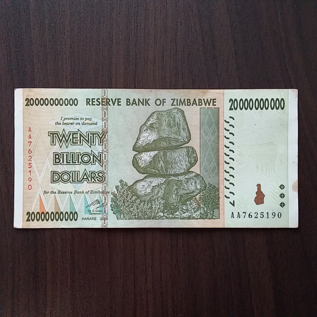 Zimbabwe 20 Billion Dollars (2008) banknote, Hobbies & Toys ...