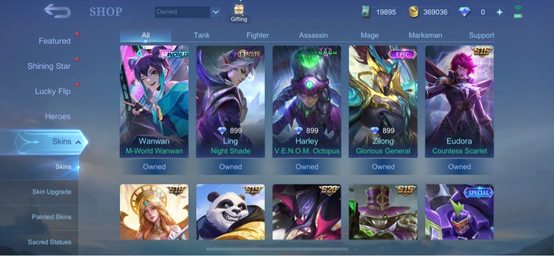 142 SKINS, 5 EPIC SKINS, STUN SELENA, M-WORLD WANWAN, KOF KARINA, MAX ...