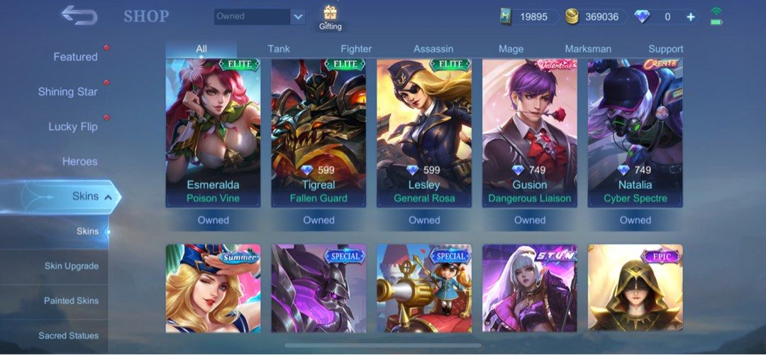 142 SKINS, 5 EPIC SKINS, STUN SELENA, M-WORLD WANWAN, KOF KARINA, MAX ...
