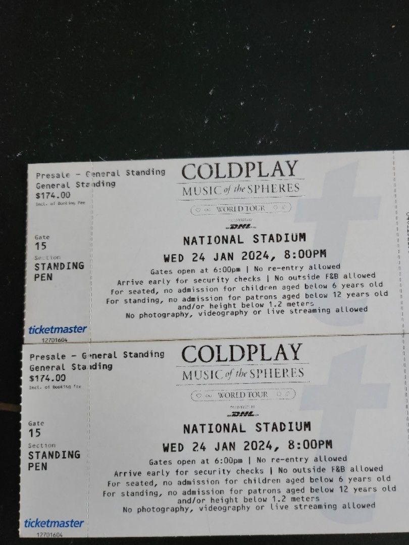 24 Jan - coldplay standing tickets, Tickets & Vouchers, Event Tickets ...