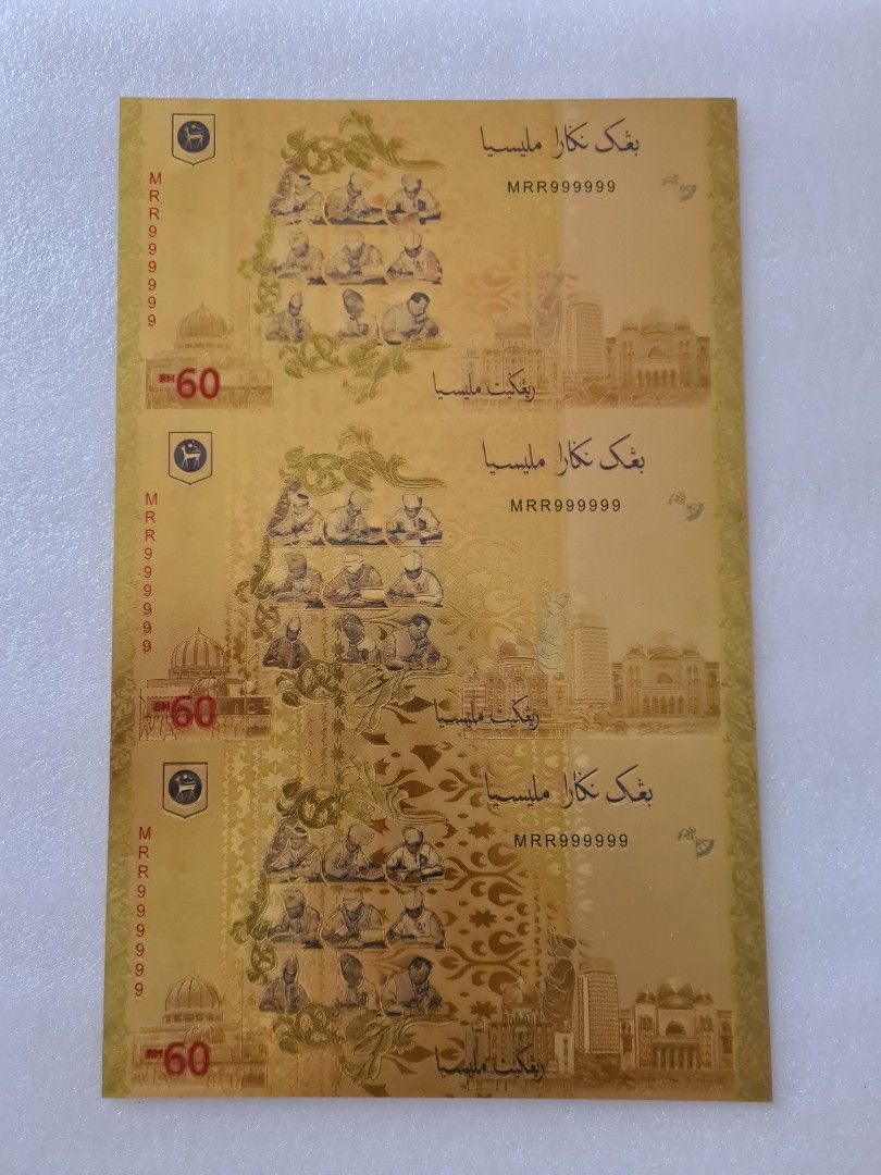 3 in 1 RM60 Gold Foil Ringgit Bank Negara Malaysia, Hobbies & Toys ...