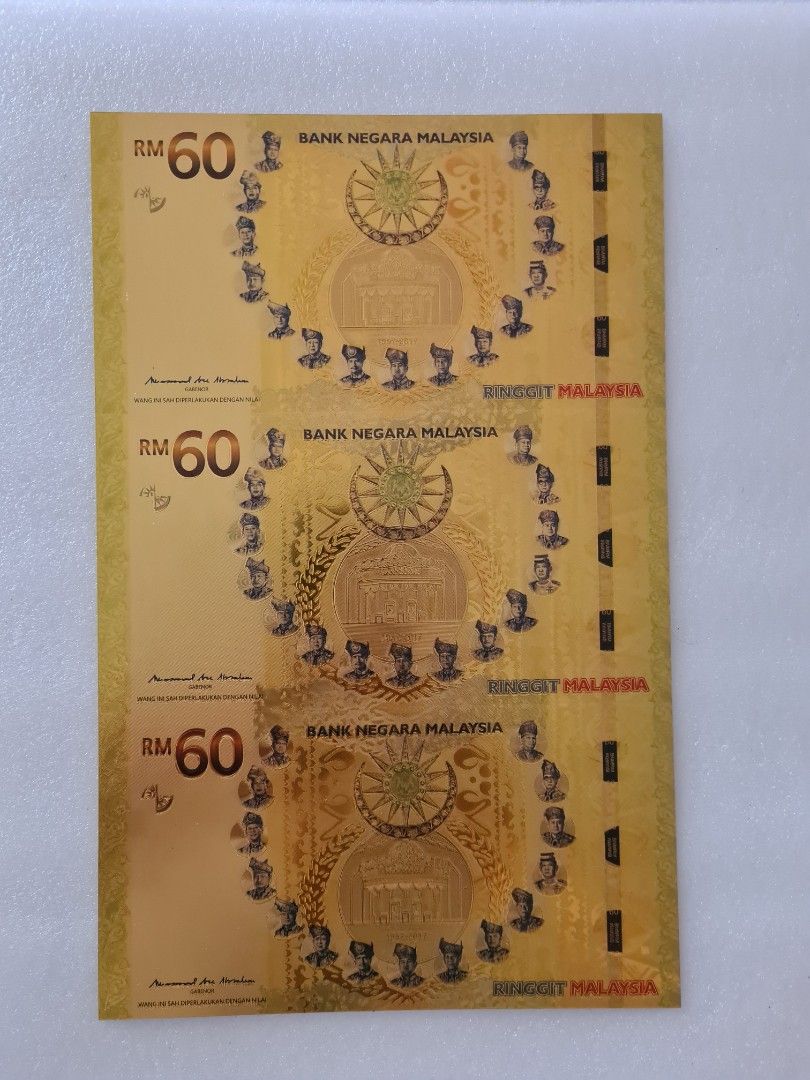 3 in 1 RM60 Gold Foil Ringgit Bank Negara Malaysia, Hobbies & Toys ...