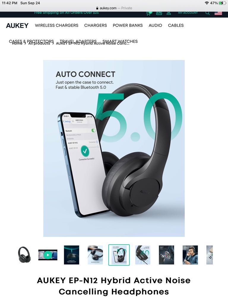 AUKEY EP-N12 Hybrid Active Noise Cancelling Headphones, Audio ...