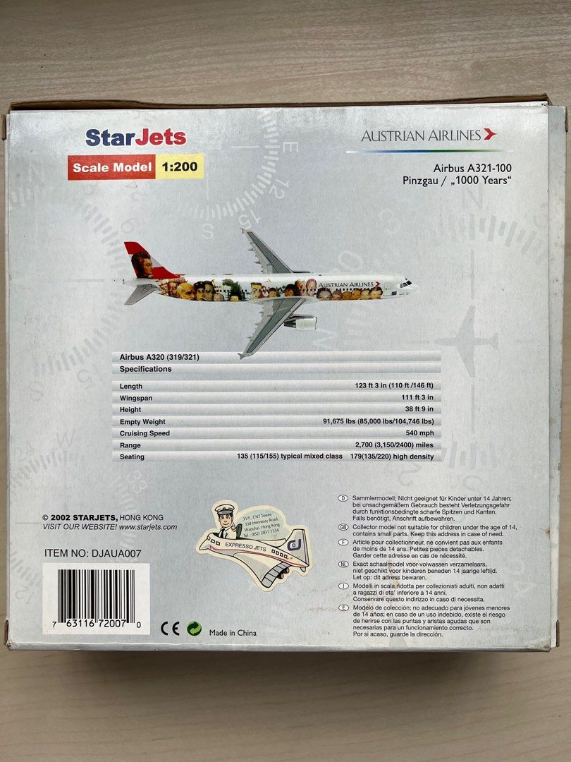 Austrian Airlines A321-100 1:200 Die-Cast Model in Beautiful Pinzgau ...