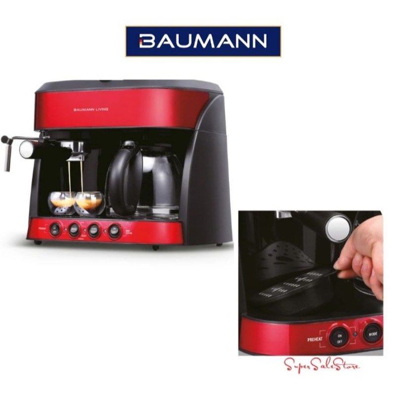 BAUMANN-2-in-1 Espresso & Drip Coffee Machine with Milk Frother, TV ...