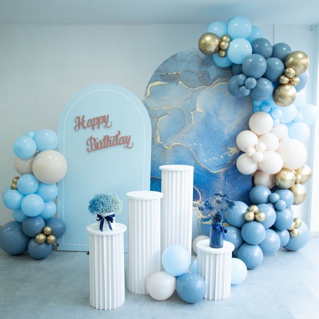 Birthday Balloon Decoration Setup, Fresh flower, foam Board Set up with ...