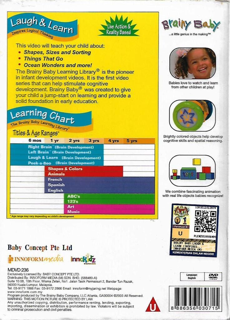 Brainy Baby Laugh & Learn DVD Inspires Learning And Discovery Age 1-5 ...