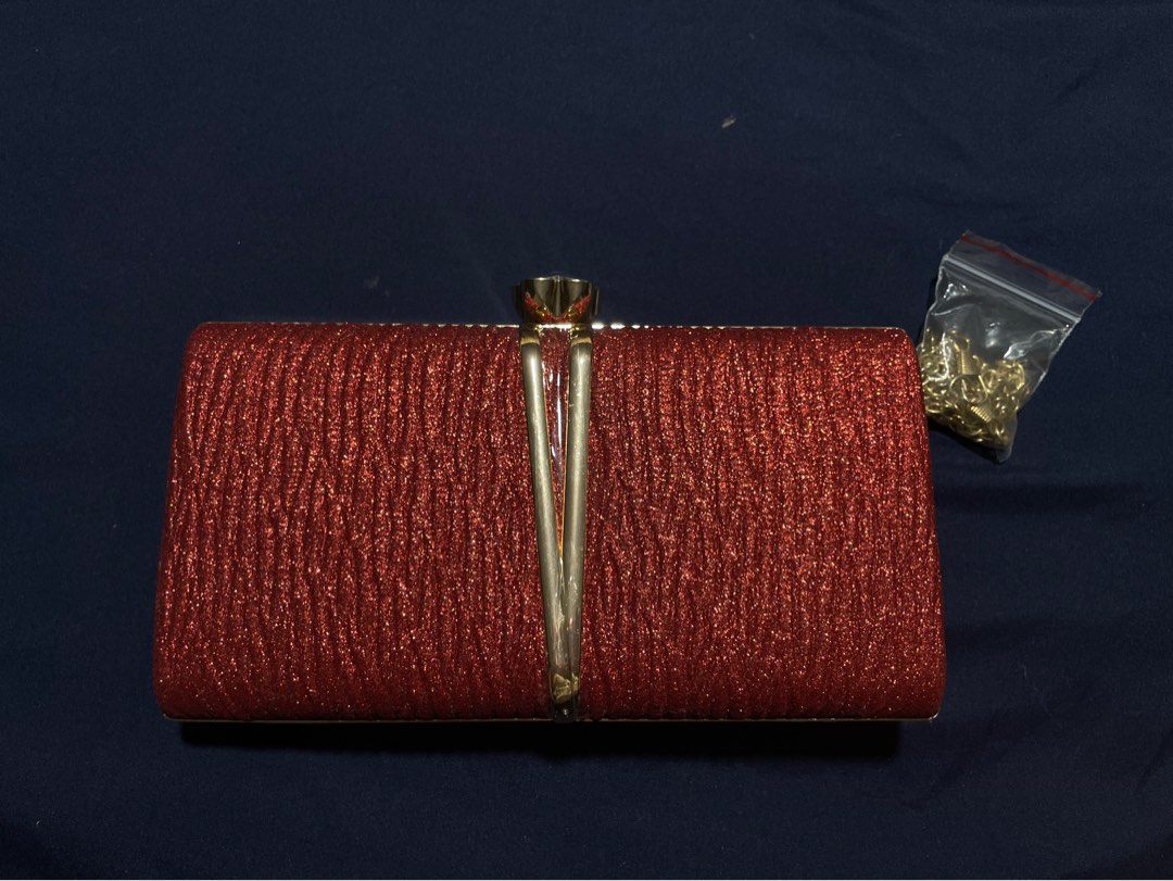 Brandnew Red and Gold Glitter Prom Clutch Bag, Women's Fashion, Bags ...