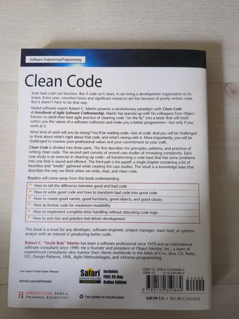 Clean Code A Handbook Of Agile Software Craftsmanship By Robert C Martin Computers And Tech
