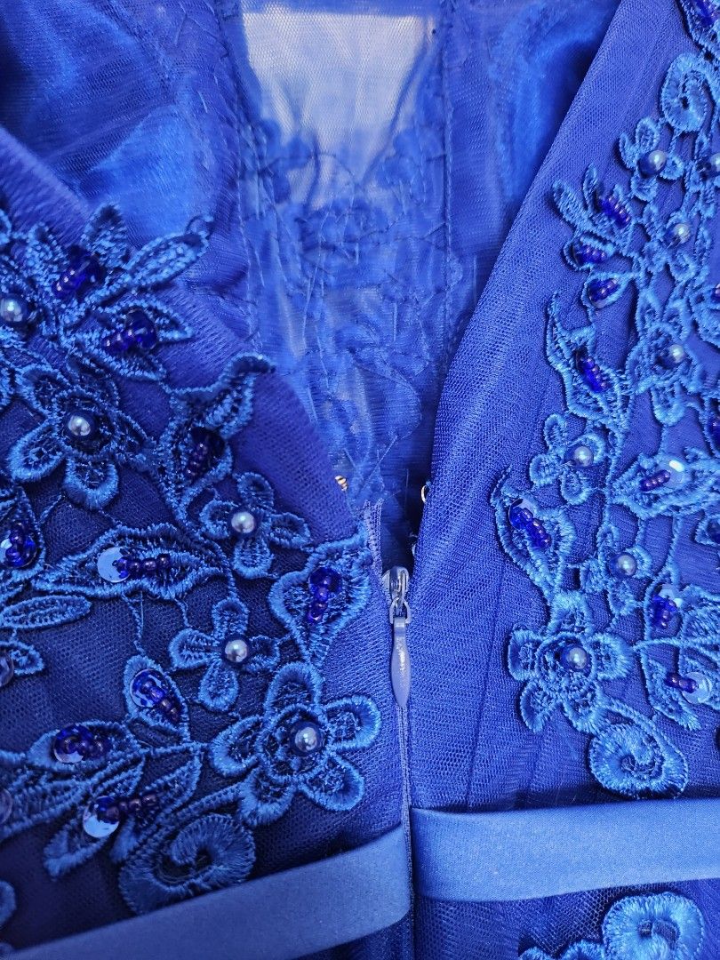 Dark blue embellished floral sequin gown (lace lunch dinner wedding ...