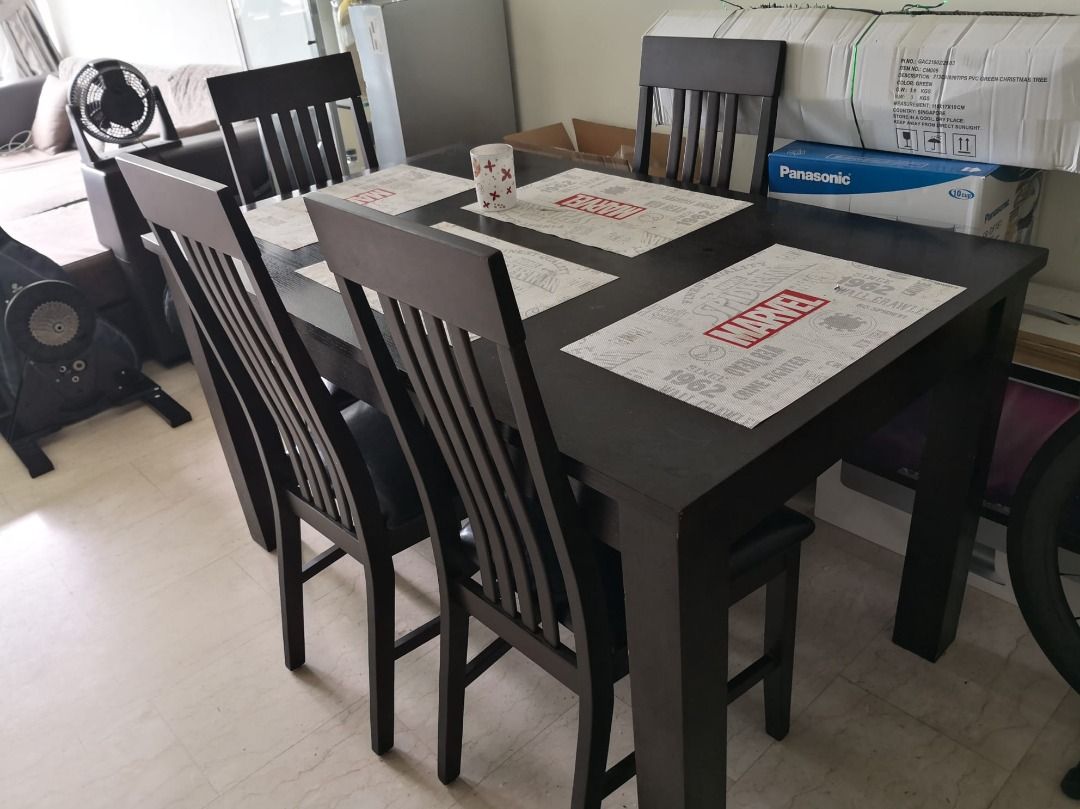 Dining Table 4 Pax with Chairs Solid Wood. Table Dimension: 130*78*75cm ...