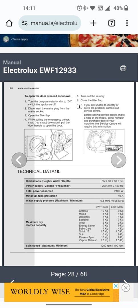 Electrolux Washing Machine EWF12933, TV & Home Appliances, Washing ...