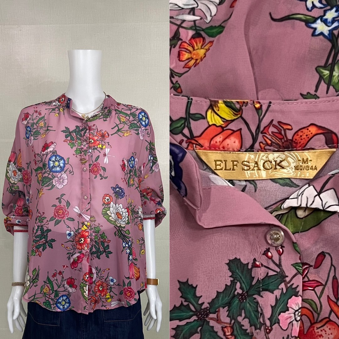 Elf Sack Floral Sheer Blouse, Women's Fashion, Tops, Longsleeves on ...