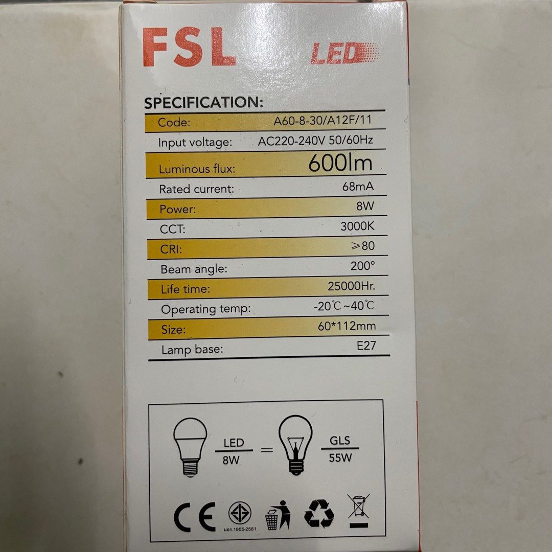 FSL GLOBE LED BULB E27 8W, Furniture & Home Living, Lighting & Fans ...