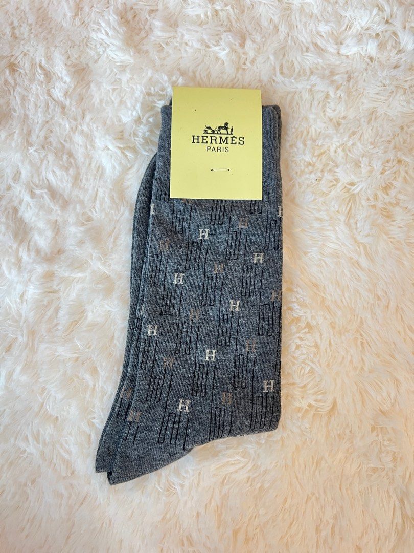 Hermes Grey H Logo Socks, Luxury, Accessories on Carousell
