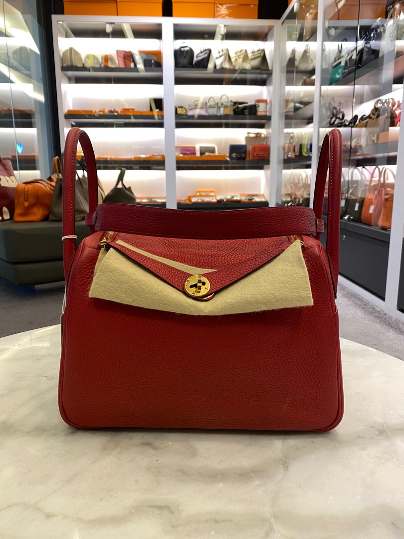 Hermes Lindy 30 in Rouge Cassaque Clemence GHW, Luxury, Bags & Wallets ...