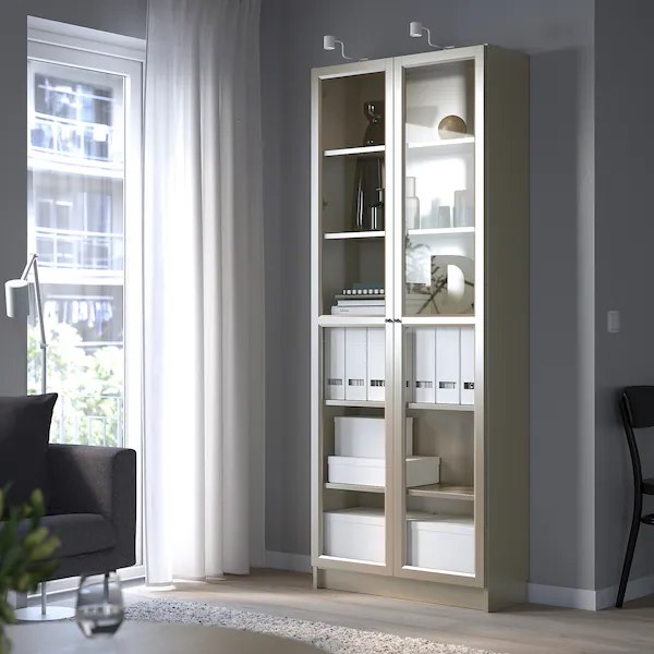 IKEA Billy bookcase grey metallic effect with glass door, Furniture ...