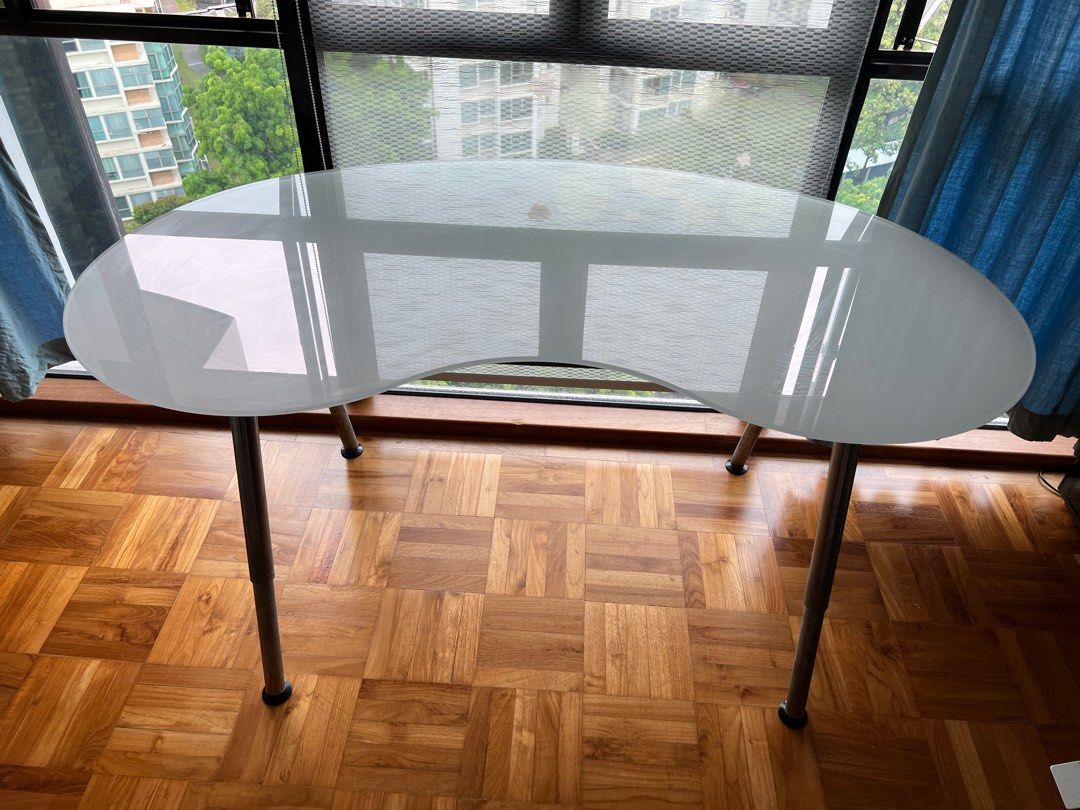 IKEA Glass Peanut-shaped Study Table, Furniture & Home Living ...