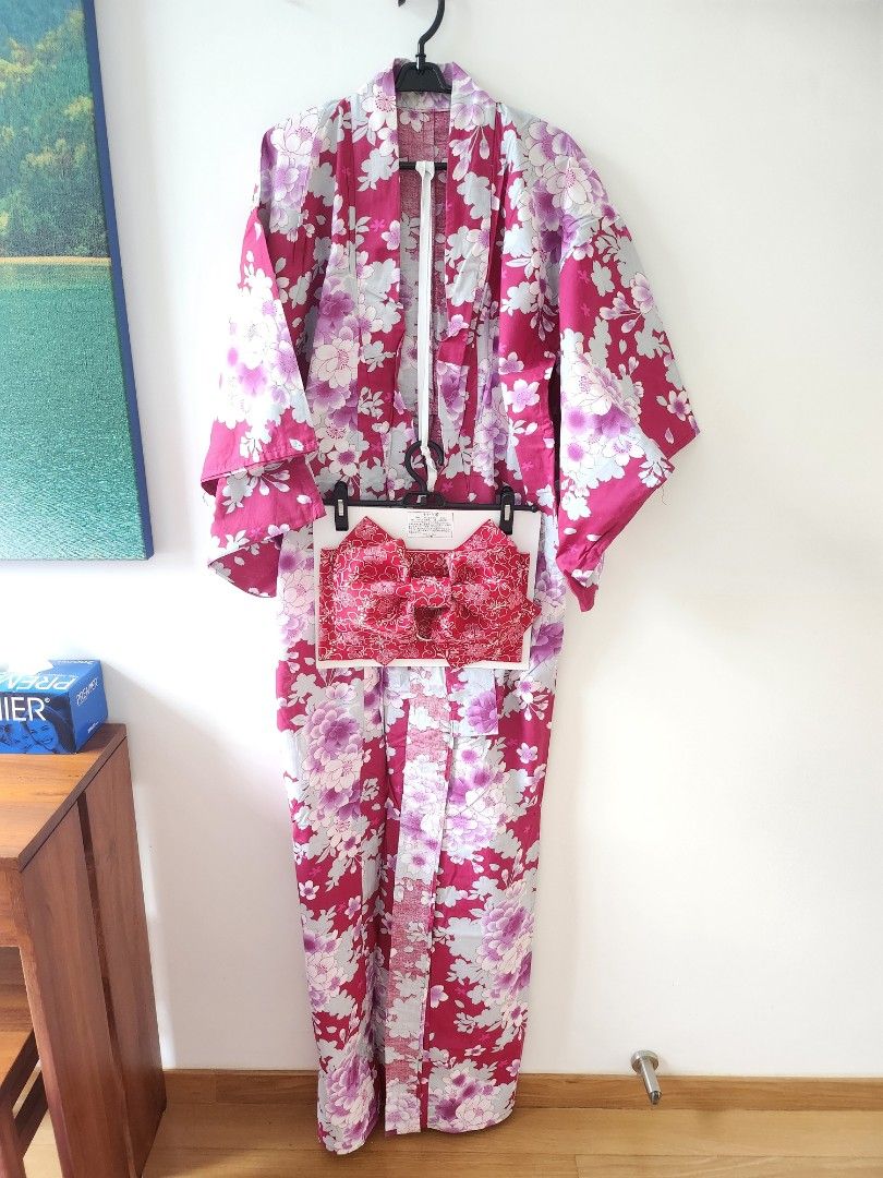 Japanese Yukata with matching Obi and bow set, Women's Fashion, Dresses ...