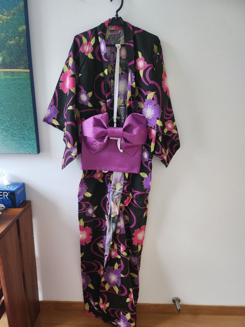 Japanese Yukata with matching Obi and bow set, Women's Fashion, Dresses ...
