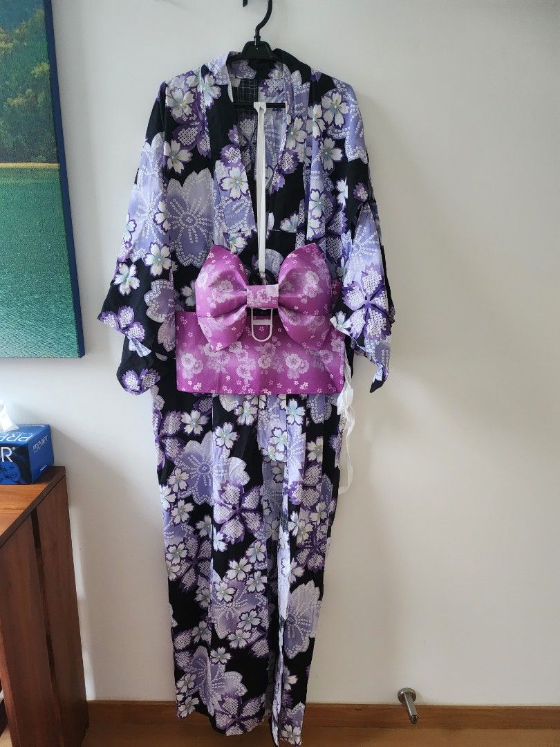 Japanese Yukata with matching Obi and bow set, Women's Fashion, Dresses ...