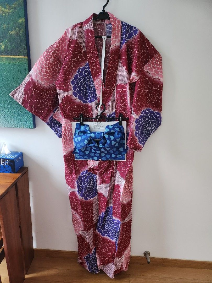 Japanese Yukata with matching Obi and bow set, Women's Fashion, Dresses ...