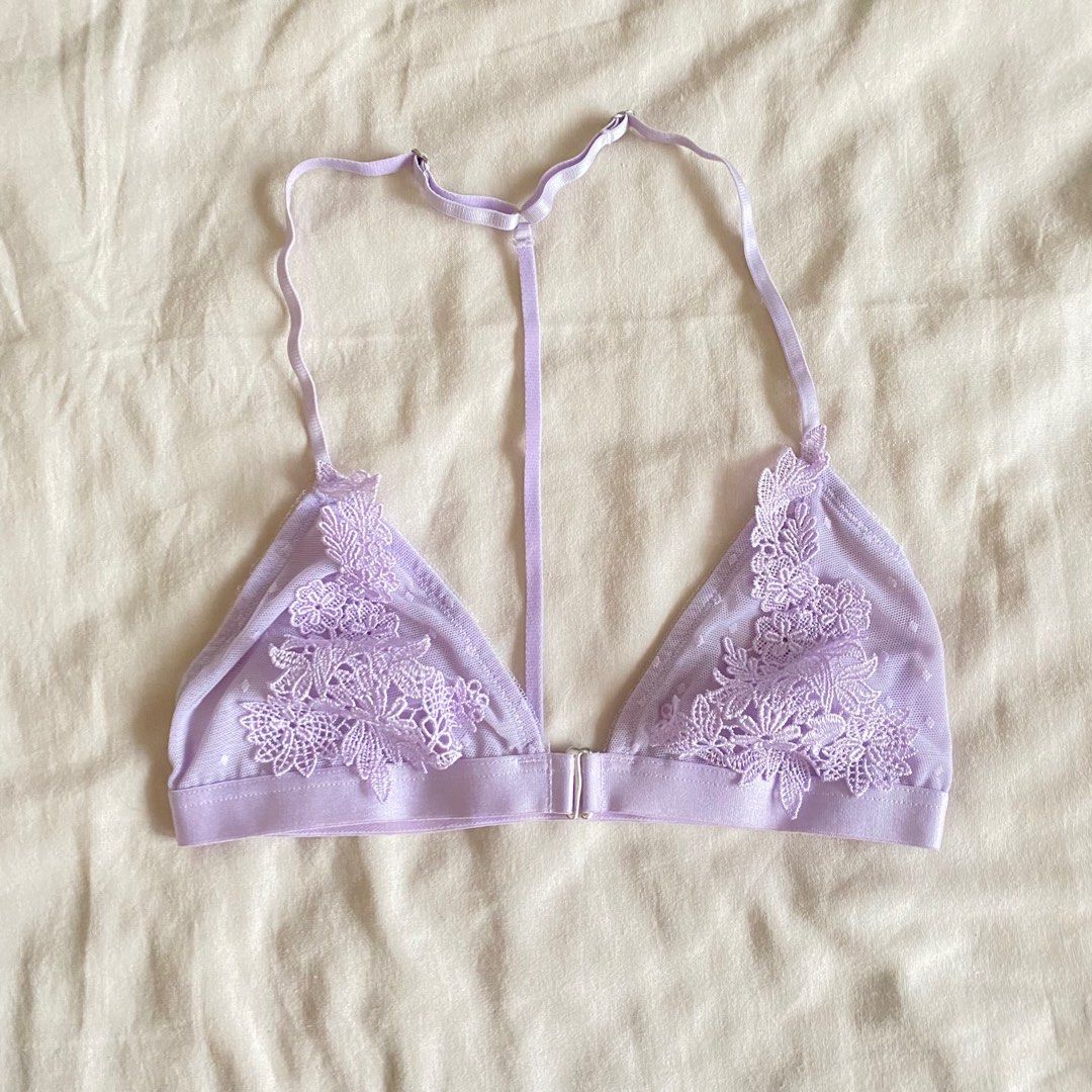 Lilac Lace and Mesh Sheer Bralette, Women's Fashion, Undergarments ...