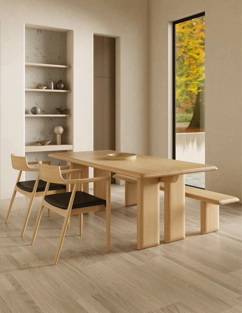 MESZO Japandi Solid Wood Dining Table, Furniture & Home Living ...