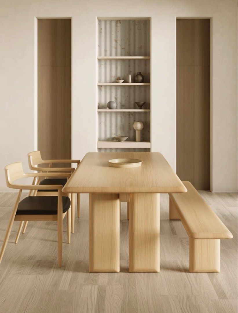 MESZO Japandi Solid Wood Dining Table, Furniture & Home Living ...