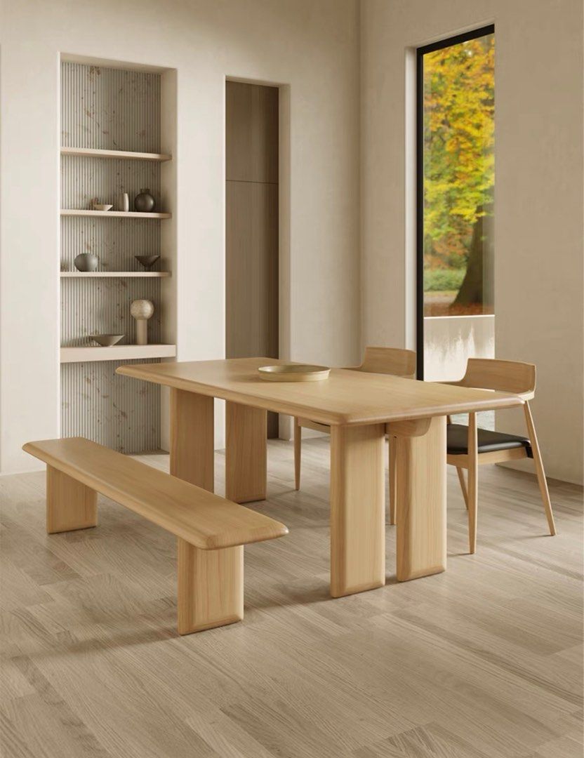 MESZO Japandi Solid Wood Dining Table, Furniture & Home Living ...