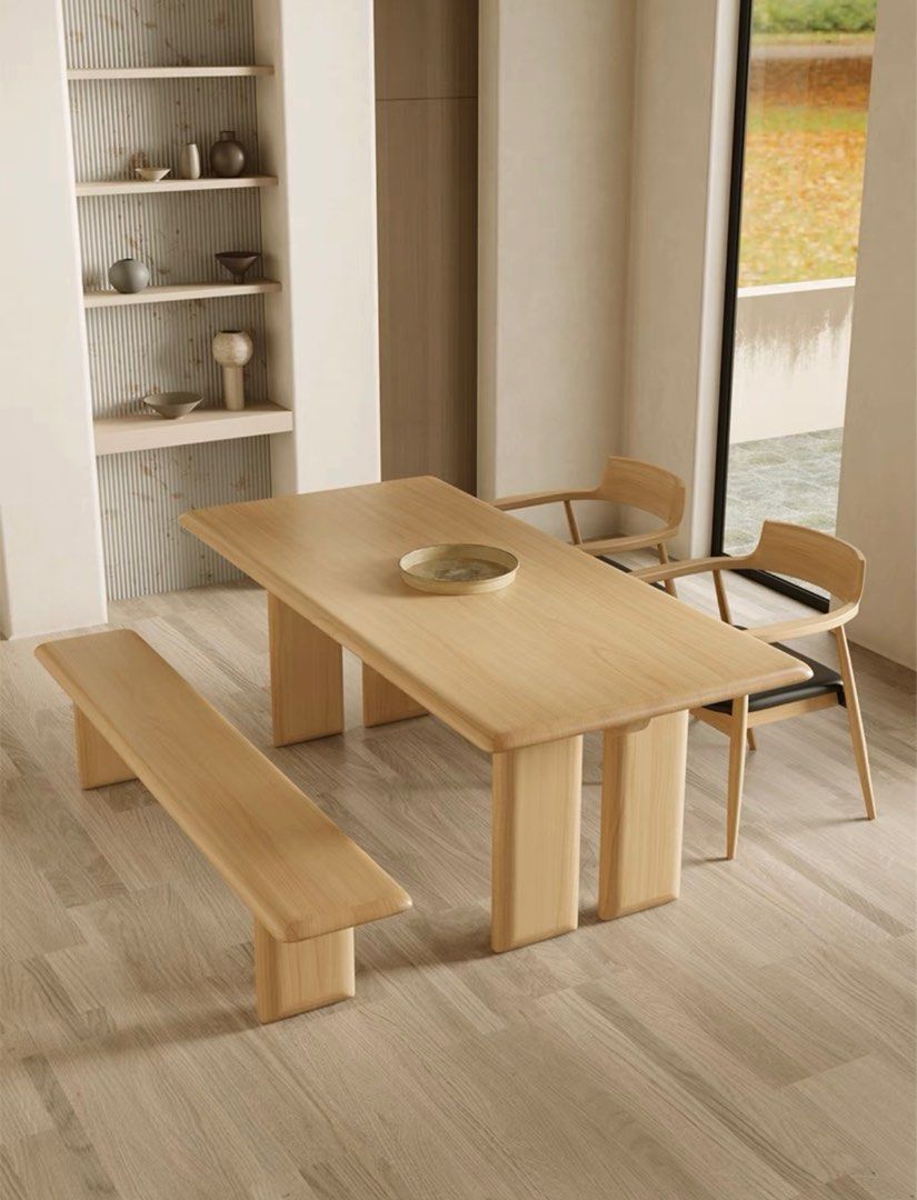 MESZO Japandi Solid Wood Dining Table, Furniture & Home Living ...