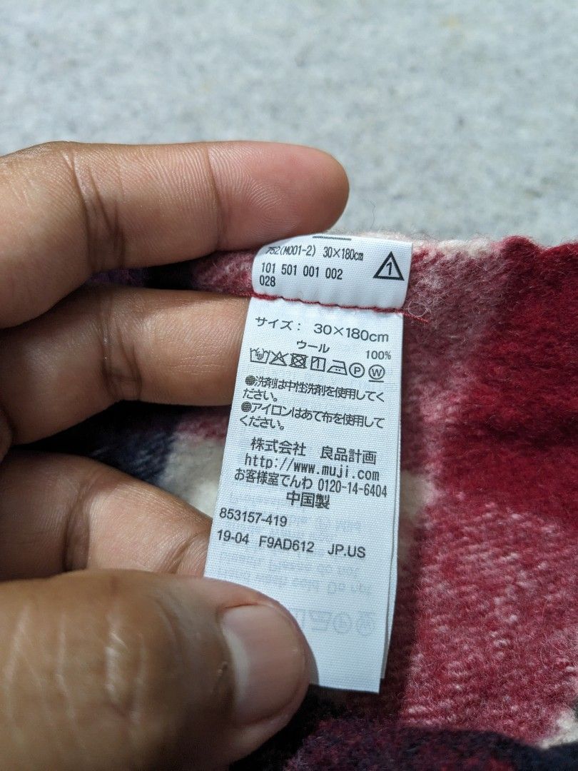 MUJI USA Japan Check Wool Scarf Muffler Scarves Size 30x180cm, Women's ...