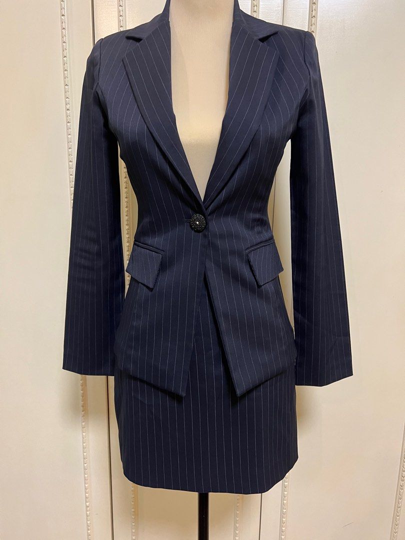 Navy Blue Pinstripes Blazer and Trousers and skirt Made in korea, Women ...