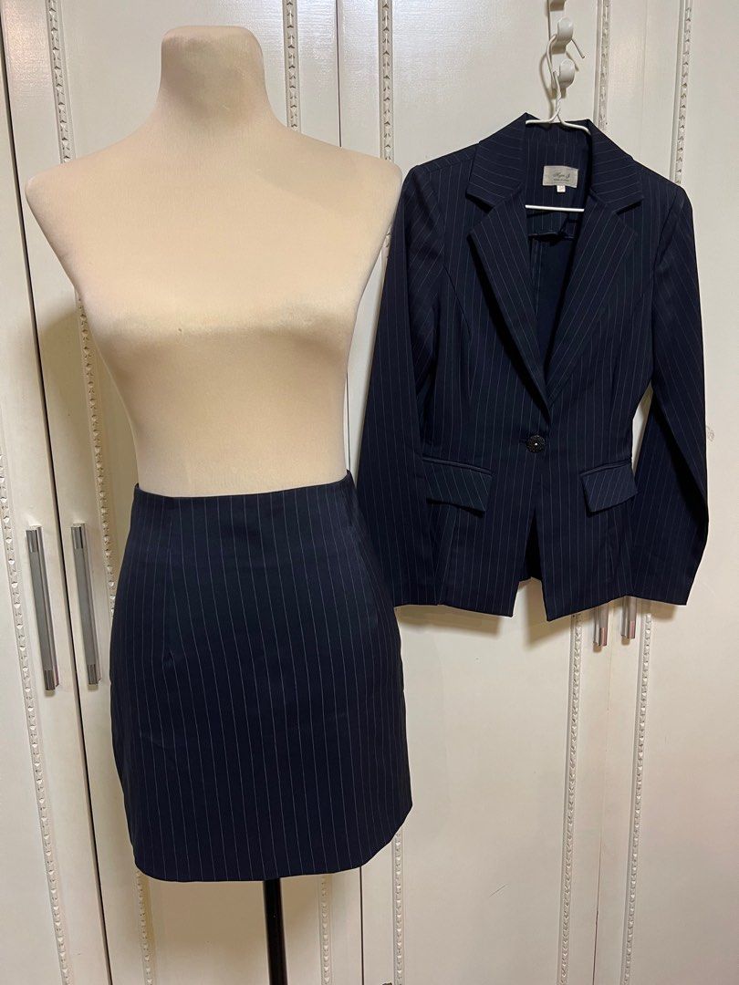 Navy Blue Pinstripes Blazer and Trousers and skirt Made in korea, Women ...