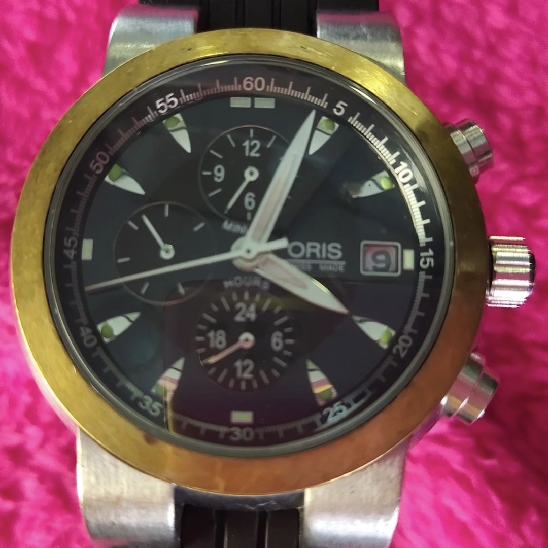 Oris Men's Chronograph Date Automatic Wrist Watch 40mm Black Face Gold ...