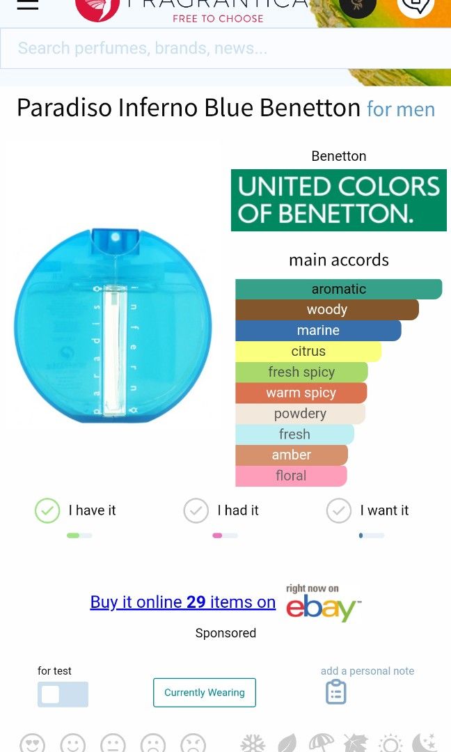 Paradiso Inferno Blue Benetton, Beauty & Personal Care, Fragrance ...