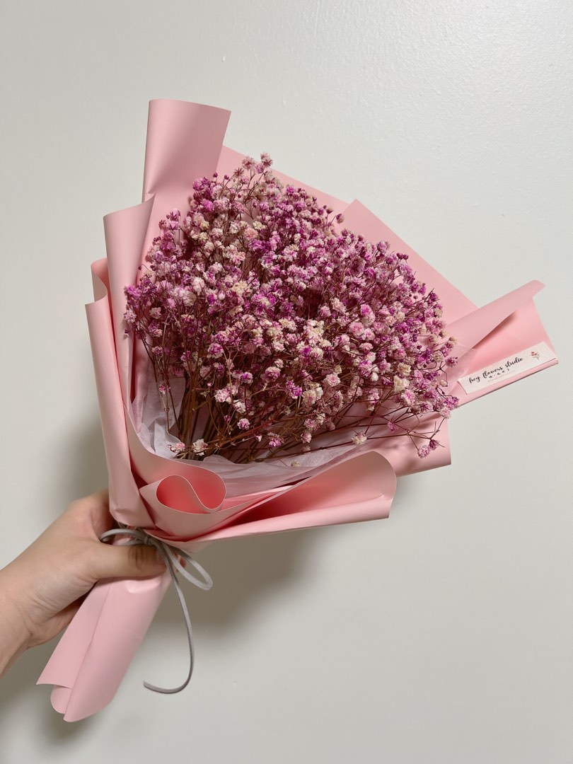 Pink Dried Baby Breath Bouquet, Hobbies & Toys, Stationery & Craft, Flowers & Bouquets on Carousell