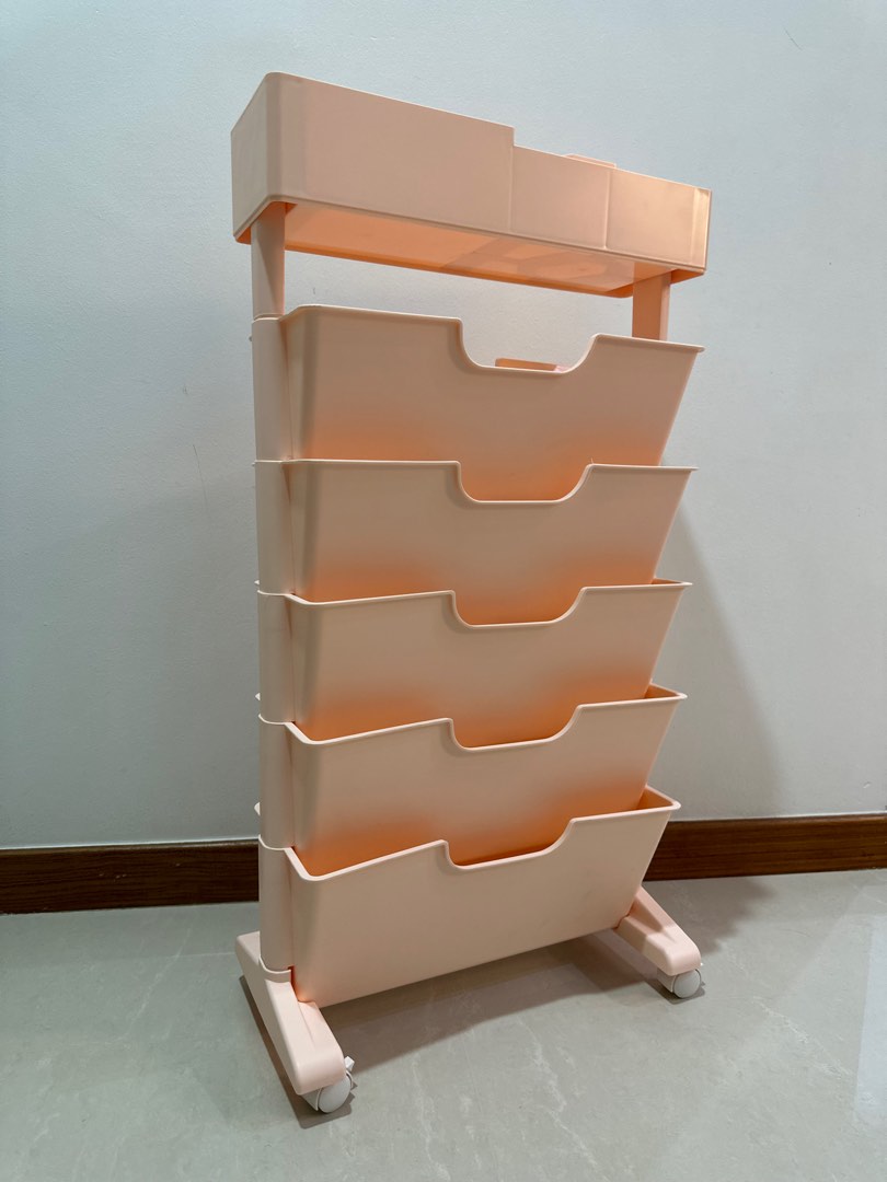 5 Tiers Moveable Bookshelves Multipurpose Portable Storage Rack with ...