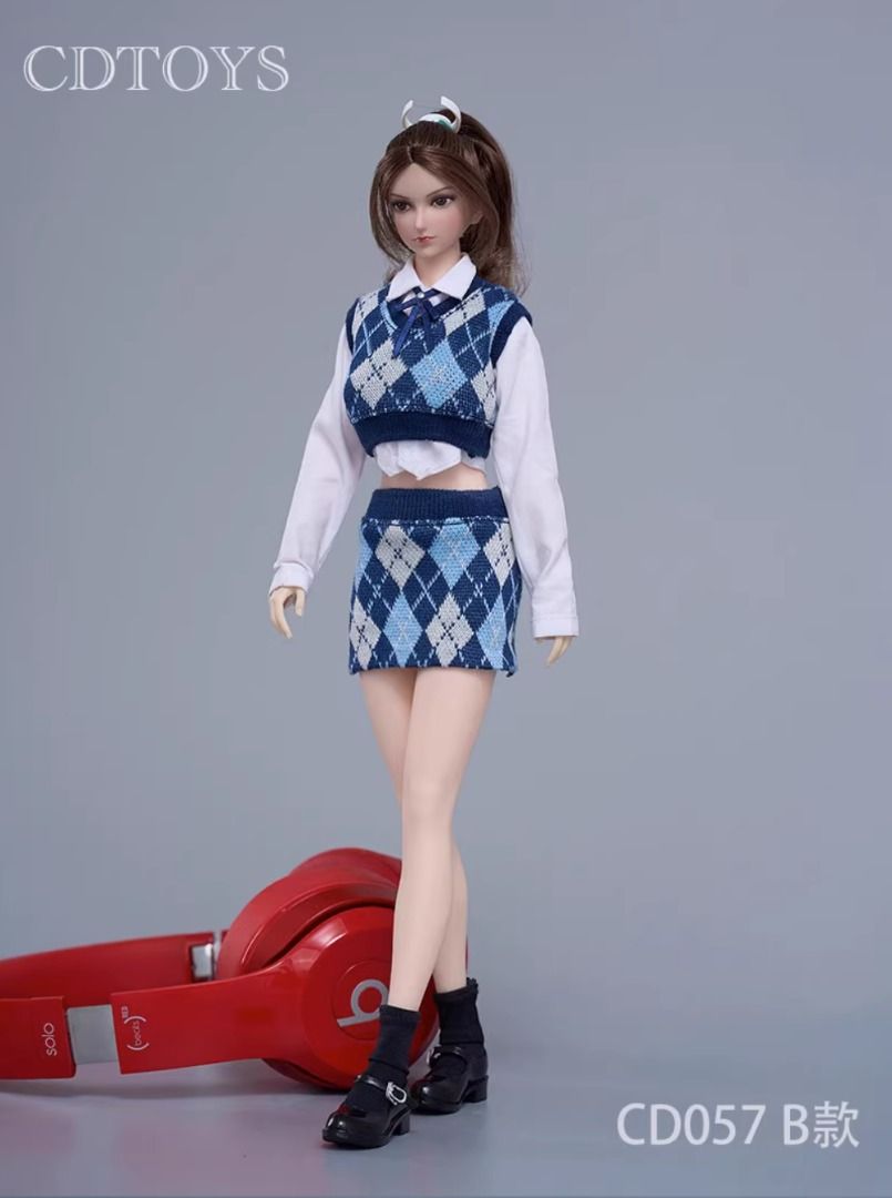 [PO] CDToys CD057 Diamond Plaid Knitted Vest Hip-Covering Skirt 1/6 ...