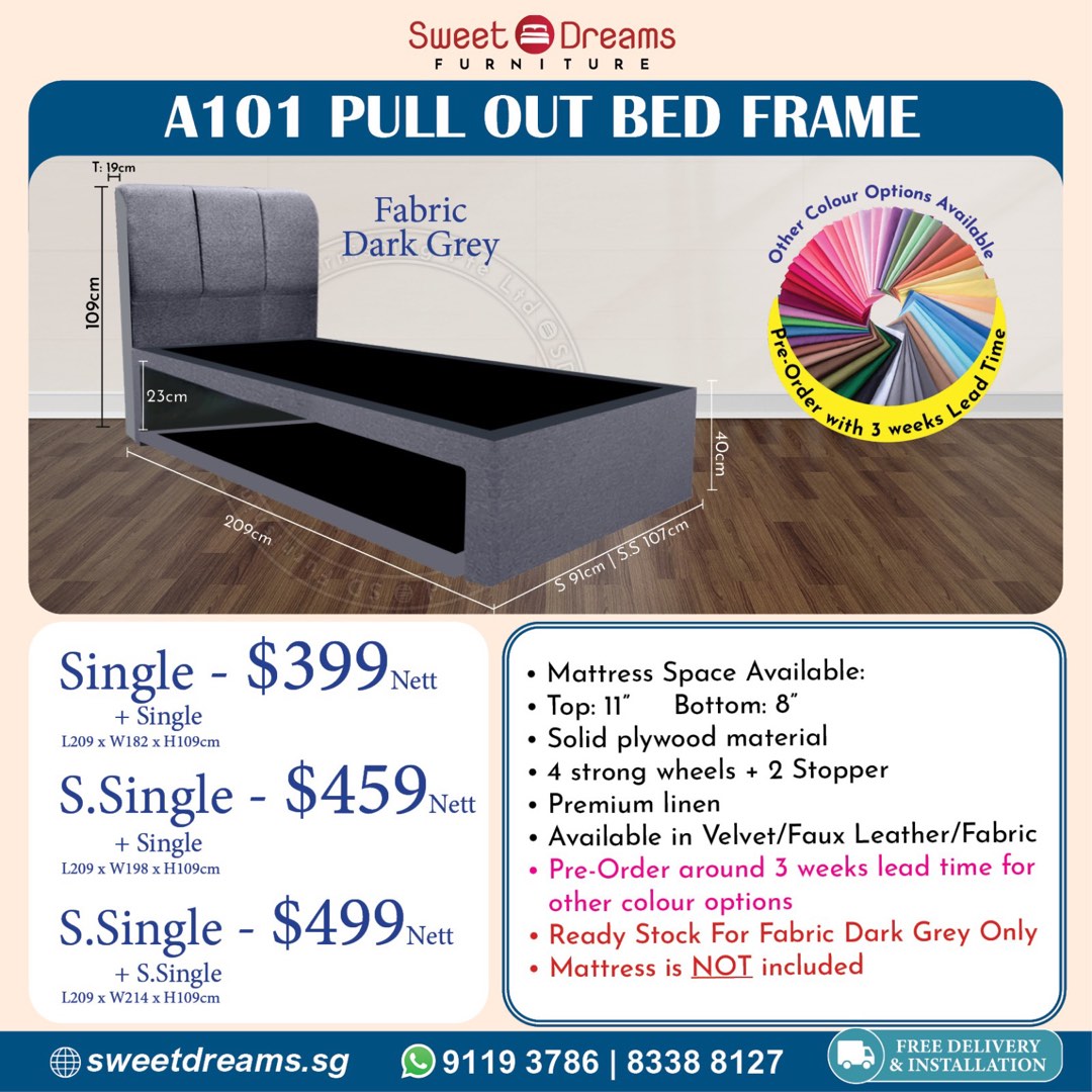 Pull out bed frame/Single/Super single, Furniture & Home Living ...