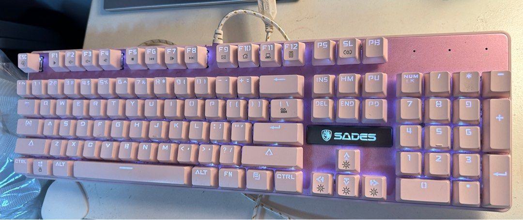 SADES k10 v2 pink mechanical blue switch gaming keyboard, Computers ...