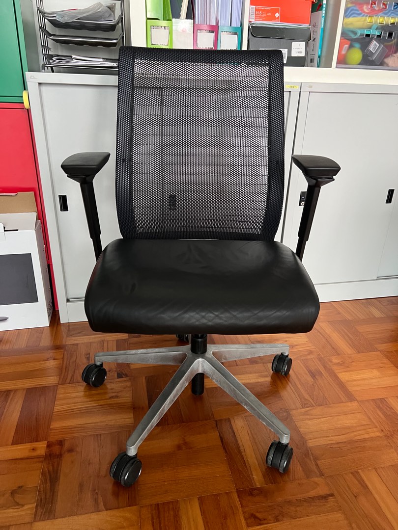 Steelcase Mesh Back Leather Chair, Furniture & Home Living, Furniture ...