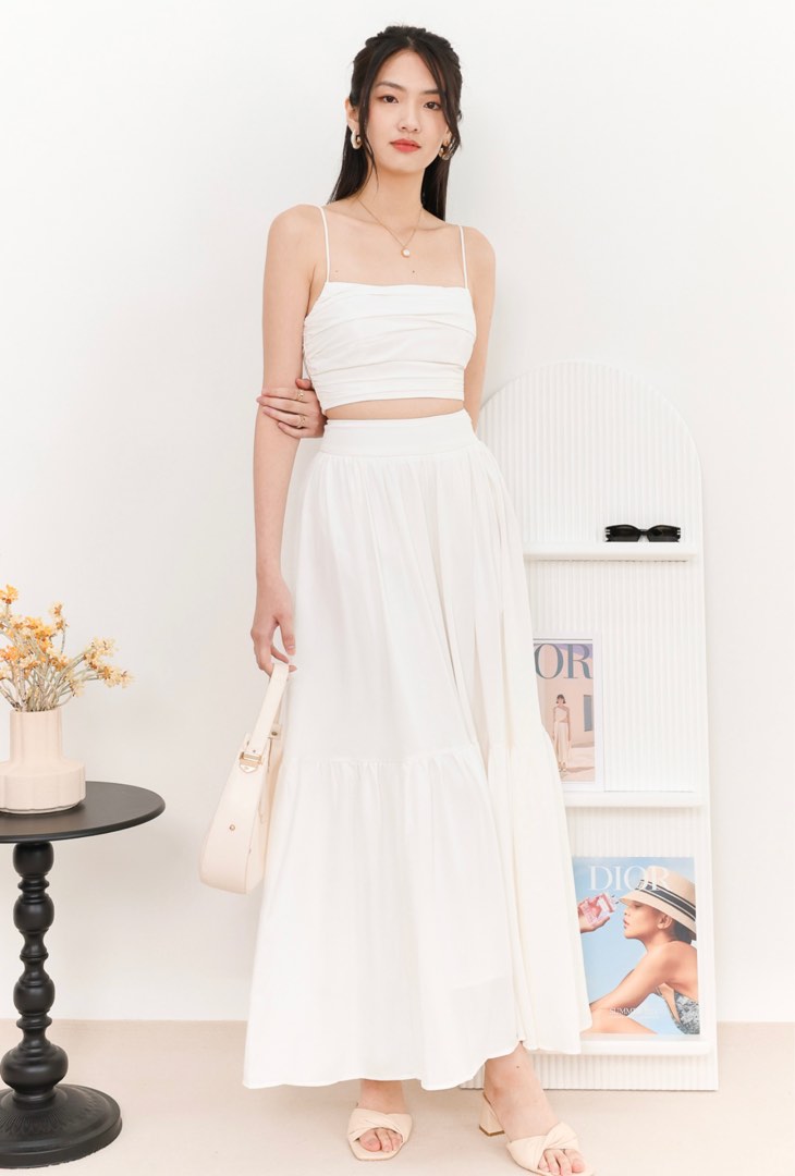 TheStyleSoiree TSS Tilly Tiered Co-ord Maxi Skirt in White, Women's ...