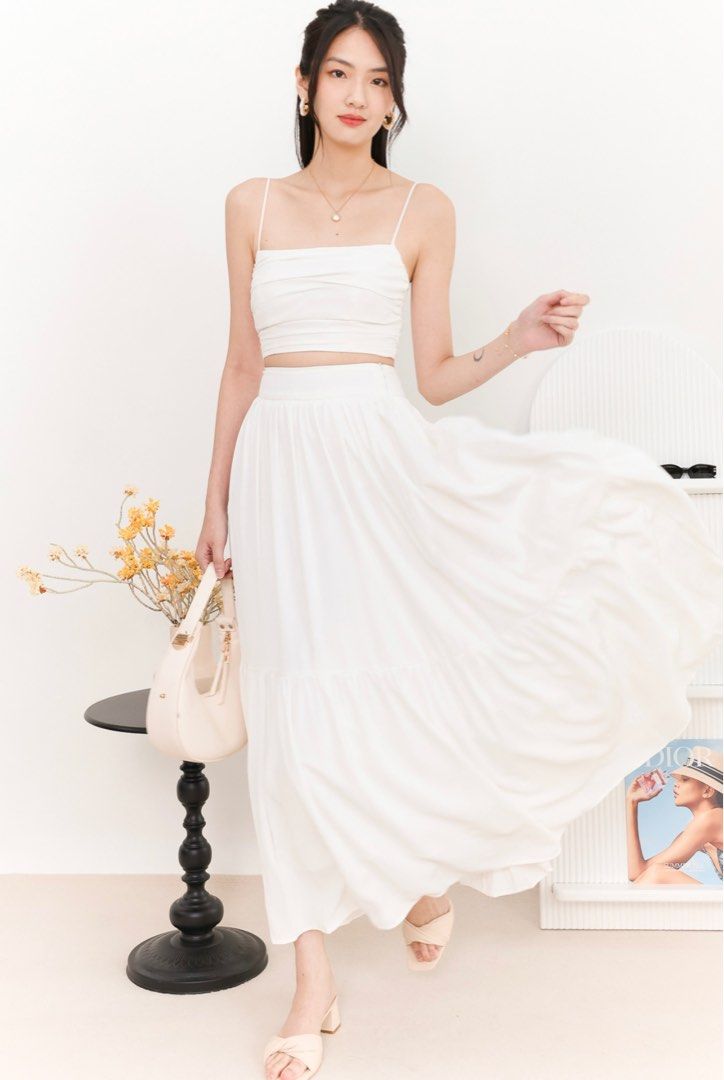 TheStyleSoiree TSS Tilly Tiered Co-ord Maxi Skirt in White, Women's ...