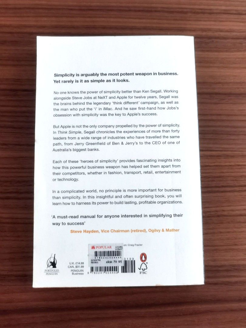 Think Simple How Smart Leaders Defeat Complexity Book By Ken Segall, Hobbies & Toys, Books ...