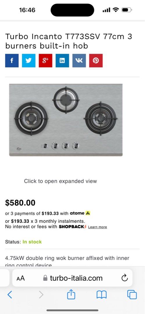 Turbo Incanto T773SSV Hob, TV & Home Appliances, Kitchen Appliances, Hobs & Hoods on Carousell