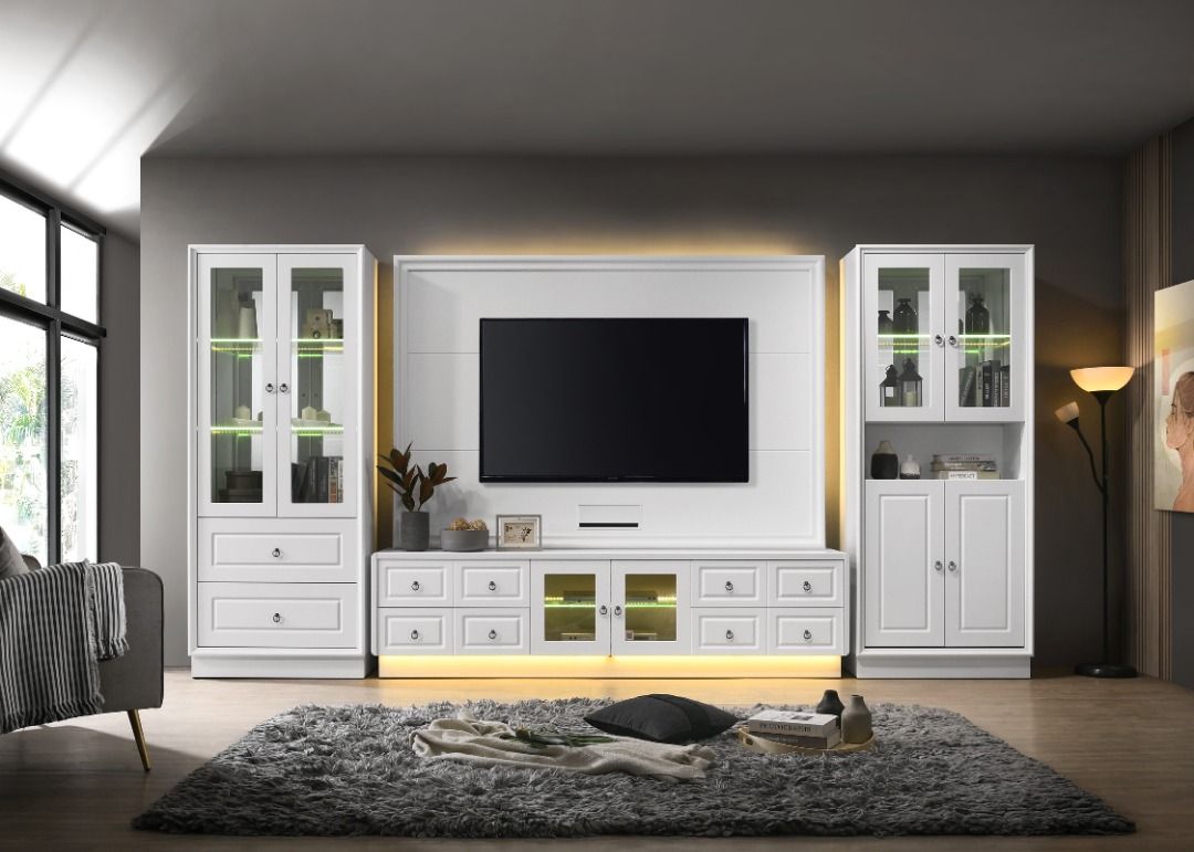 TV CONSOLE CABINETS + 7FT FEATURE WALL (FREE INSTALLATION), Furniture ...