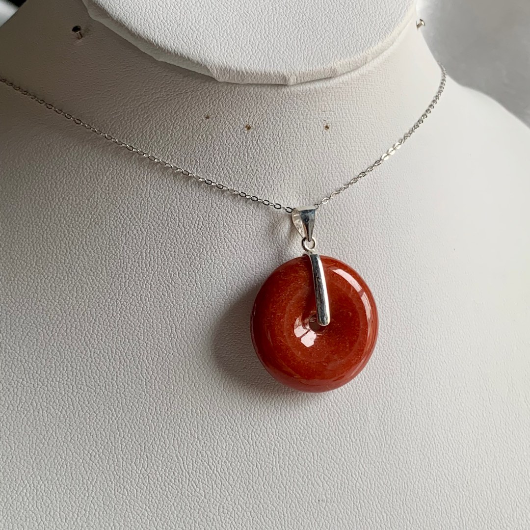 Type A Burmese Jadeite Red Jadeite Donut Jade Pendant Chain Necklace ...